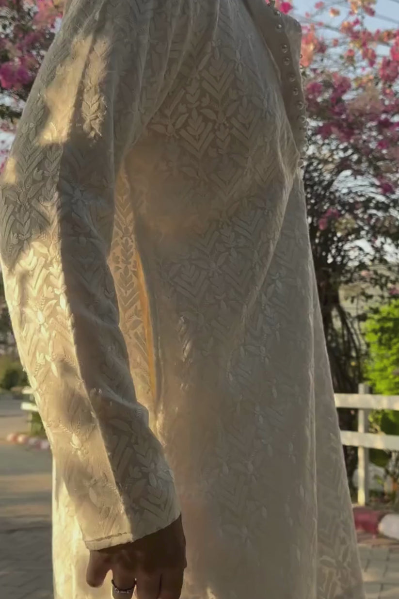 Cream Textured Designer Kurta Set for Men |Paires With Luxury Korean P