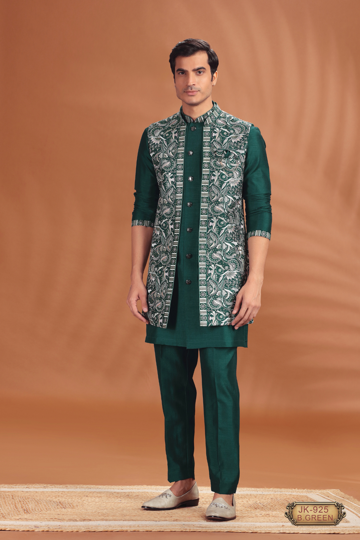 Premium Indo Western Jacket Set for Men – Rich Colours: Bottle Green