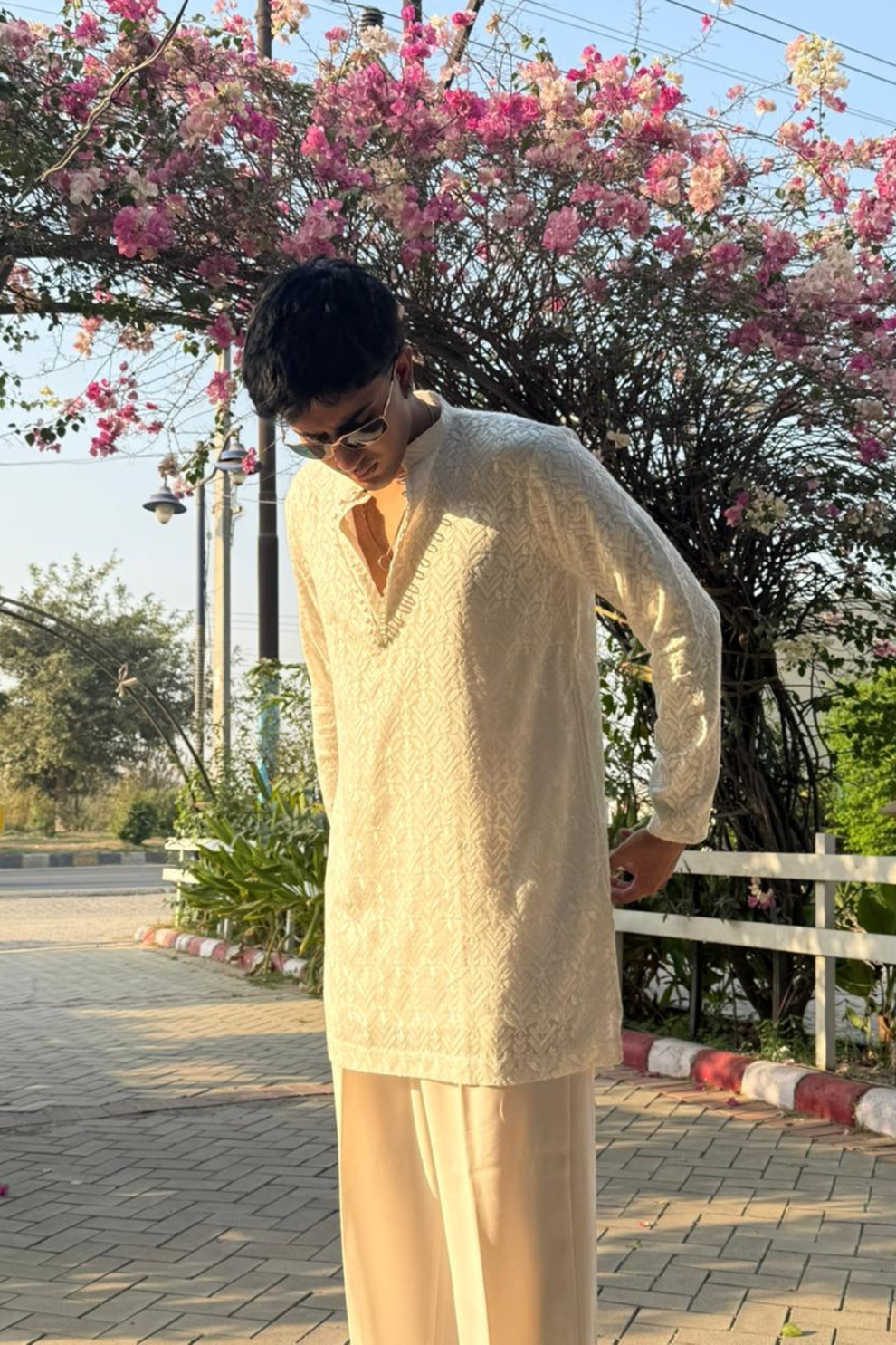 Cream Textured Designer Kurta Set for Men |Paires With Luxury Korean P